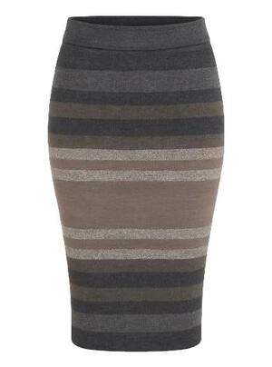 CONQUISTA Striped Midi Skirt With Concealed Zip - Brown