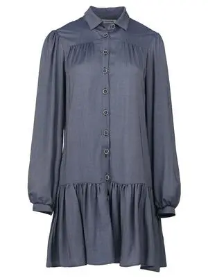 CONQUISTA Denim Style Long Sleeve Dress With Decorative Buttons - Blue