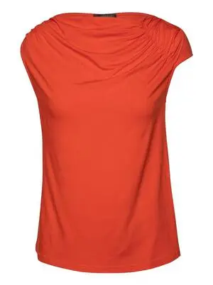 CONQUISTA Asymmetrical Top With Gathered Shoulder Detail - Orange