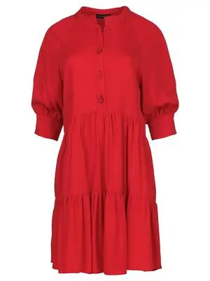CONQUISTA Loose Ruffle Dress With Bishop Sleeves - Red