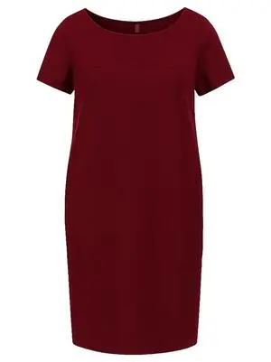 CONQUISTA Short Sleeve Round Neck Midi Dress - Red