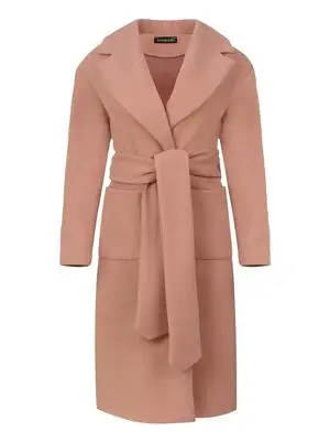 CONQUISTA Long Faux Mouflon Coat With Belt - Pink