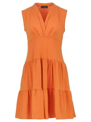 CONQUISTA Sleeveless Jersey Dress With V-neckline And Tiered Skirt - Orange