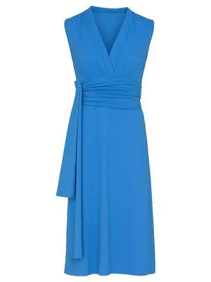 CONQUISTA Sky Sleeveless V-neck Wrap Dress In Soft Viscose Jersey - Blue