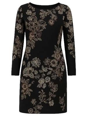 CONQUISTA Print Long Sleeve Straight Dress - Black