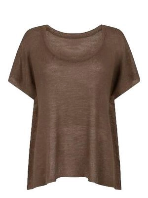 CONQUISTA Fine-knit Linen Sleeveless Top - Brown