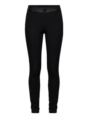 CONQUISTA Leggings Style Trousers With Leather Look Accents - Black