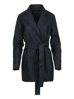 CONQUISTA Faux Leather Belted Jacket - Black