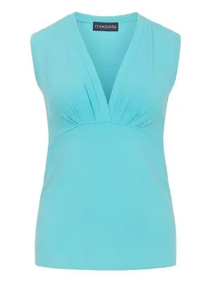 CONQUISTA Sleeveless V-neck Jersey Top - Blue