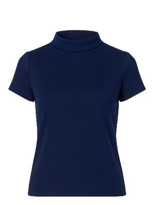 CONQUISTA Short Sleeve Turtleneck Top - Blue
