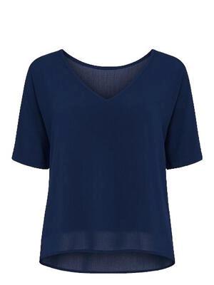 CONQUISTA Short Sleeve V-neck Batwing Top - Blue