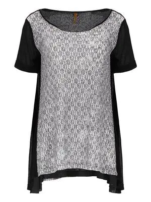 CONQUISTA Conquista Jersey Knit Short Sleeve Top With Lace Overlay