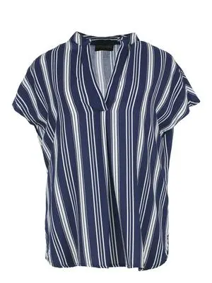 CONQUISTA Viscose Striped V-neck Blouse - Blue