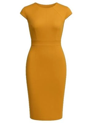 CONQUISTA Fitted Dress With Cap Sleeves Yellow