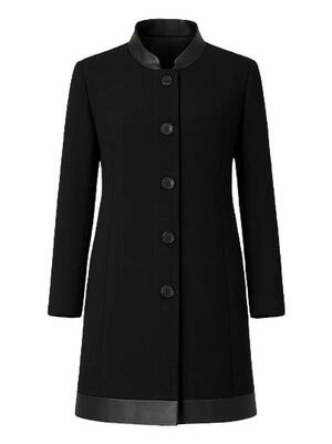 CONQUISTA Long Sleeve Coat With Leather Detail - Black