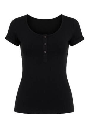 CONQUISTA Button Detail Tee - Black