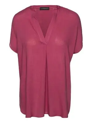 CONQUISTA Sleeveless Mandarin Collar Top - Red