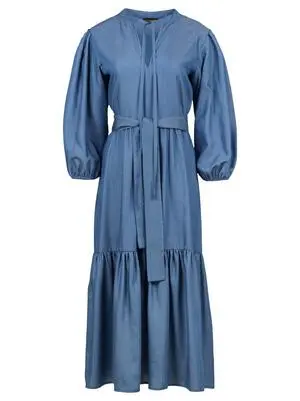 CONQUISTA Midi Dress With V-neck And Belt - Blue