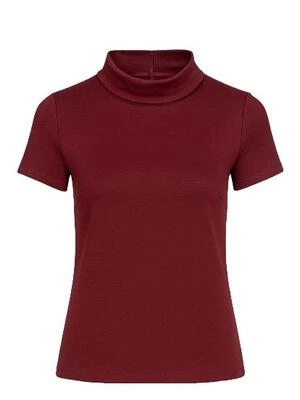CONQUISTA Short Sleeve Turtleneck Top - Red