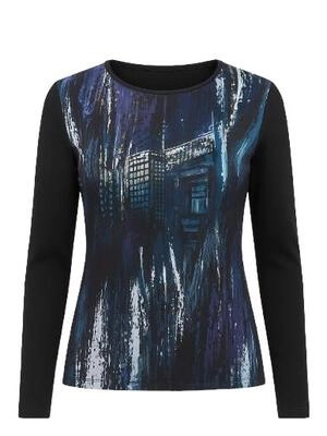 CONQUISTA Long Sleeve Printed Top - Black