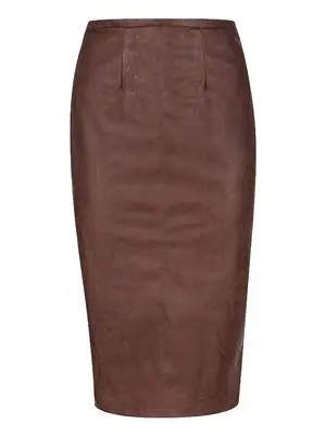 CONQUISTA High Waist Faux Leather Pencil Skirt - Brown
