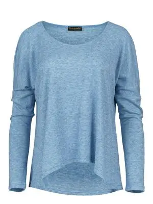 CONQUISTA Light Melange Knit Long Sleeve Top - Blue