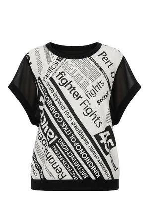 CONQUISTA Sheer Back Print Top - Black