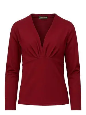 CONQUISTA Conquista Long Sleeve V-Neck Top Red