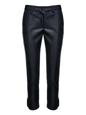 CONQUISTA Faux Leather Cropped Pants - Black