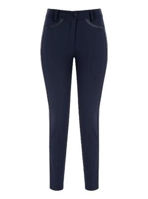 CONQUISTA Straight Leg Trousers With Faux Leather Detail - Blue