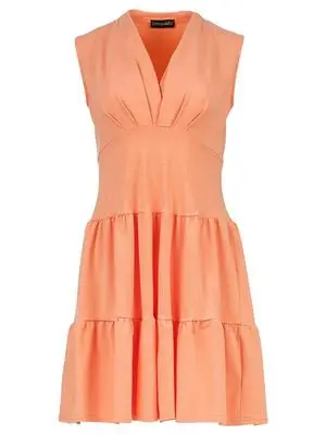 CONQUISTA Conquista Sleeveless V-Neck Tiered Jersey Dress Orange