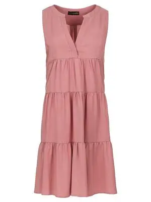 CONQUISTA Sleeveless A-Line Dress With V-Neck And Tiered Skirt Pink