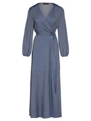 CONQUISTA Faux Wrap Maxi Dress With Side Slits - Blue