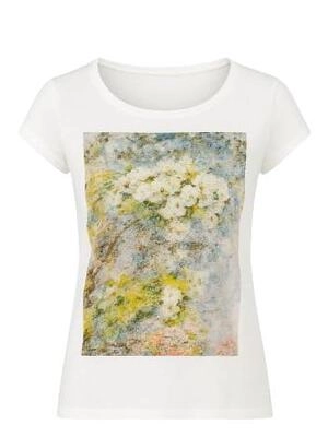 CONQUISTA Boat Neck Cap Sleeve Floral Print Top - White