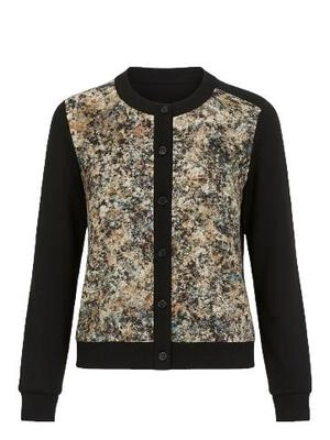 CONQUISTA Long Sleeve Printed Cardigan - Black