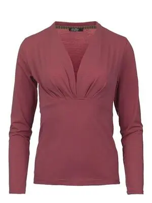 CONQUISTA Long Sleeve Faux Wrap Top In Stretch Jersey - Pink