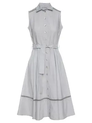 CONQUISTA Sleeveless Button-detailed Gabardine Dress - Grey