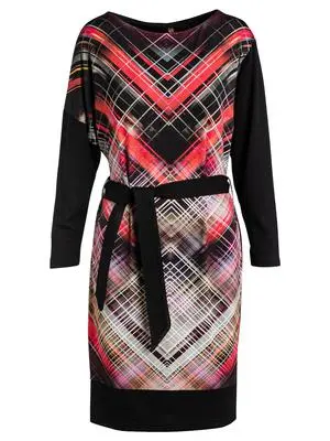 CONQUISTA Geometric Print Sack Dress - Red