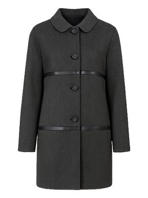 CONQUISTA Long Sleeve Coat With Leather Look Paneling - Grey