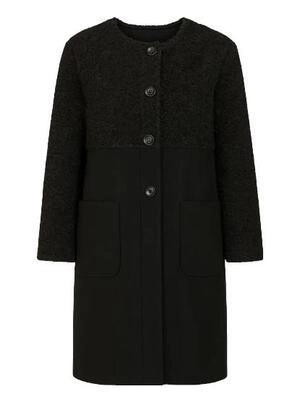 CONQUISTA Straight Coat With Astrakhan Detail - Black