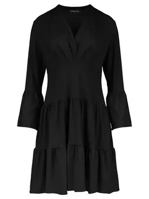 CONQUISTA Jersey Tiered Dress With Bell Sleeves - Black