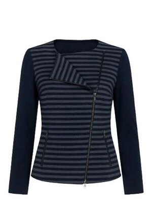 CONQUISTA Striped Knit Jacket With Leather Look Trim - Blue