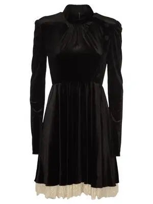 Philosophy Di Lorenzo Serafini Pleated Velvet Dress With Lace Hem - Black