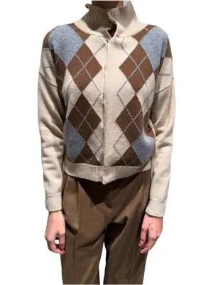 Max Mara Long-sleeved Cardigan With Diamond Pattern - Multicolor