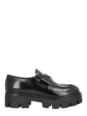 Prada Leather Round Toe Loafers - Black