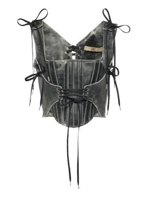 KNWLS Leather Bustier With Drawstring And Side Zipper - Black