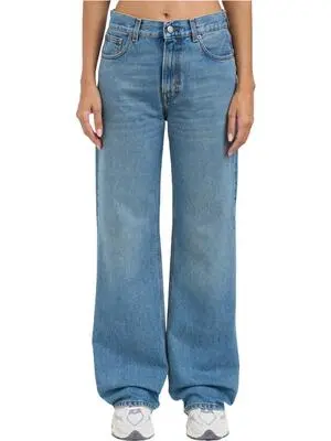HAIKURE Five-pocket Wide-leg Denim Trousers - Blue
