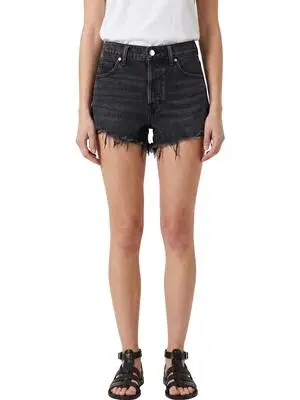Alexander Wang Denim Shorts With Rhinestone Logo - Grey