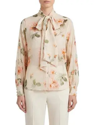 Zimmermann Silk Viscose Blend Floral Print Shirt - Cream