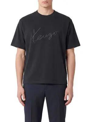 Kenzo Dropped Shoulder Pure Wool Logo T-shirt - Black